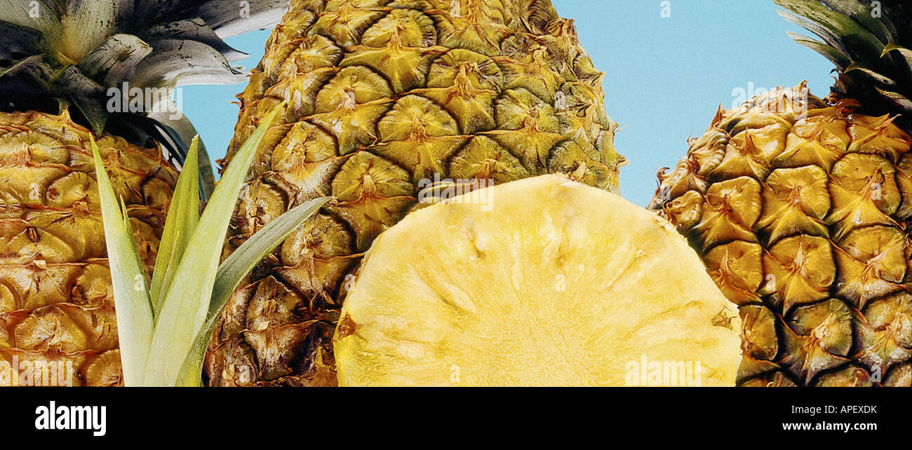 Studio close-up shot of pineapples, with one pineapple slice Stock ...