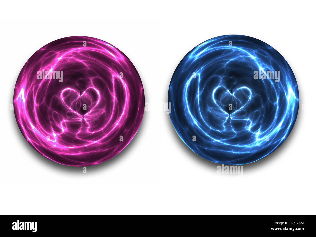 two crystal balls show hearts together Stock Photo - Alamy