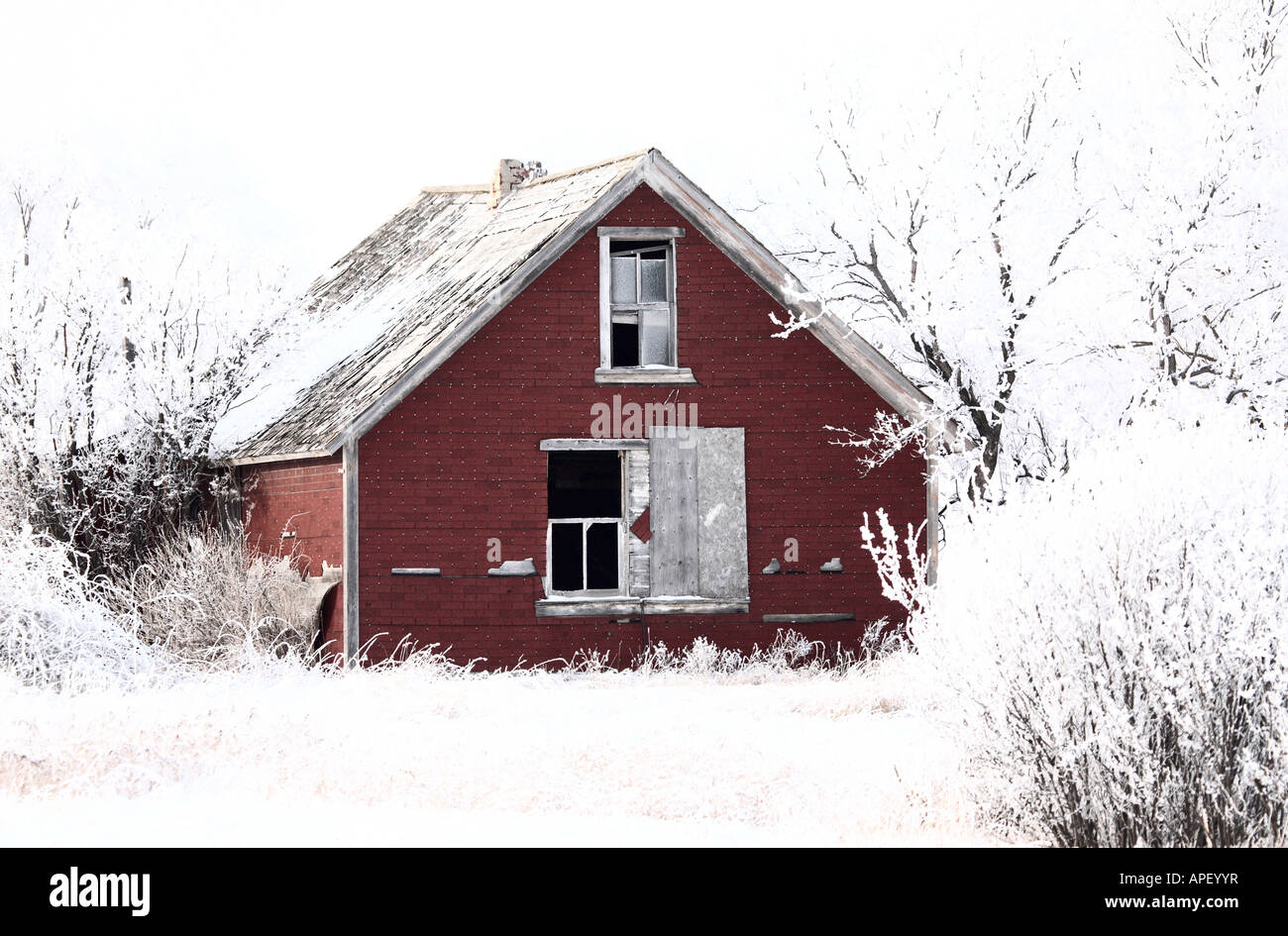 Old abandoned farm house in winter Stock Photo - Alamy