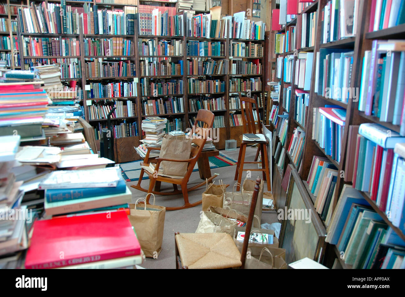 Used book store stacks for search sale in Berkeley CA Stock Photo - Alamy