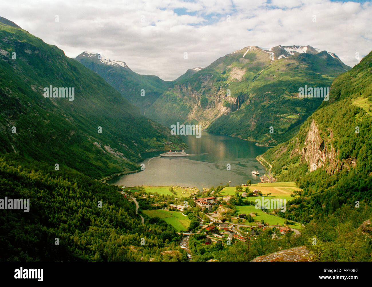 Elevated view over Geiranger Fjord, Western Fjords, Norway, Scandinavia ...
