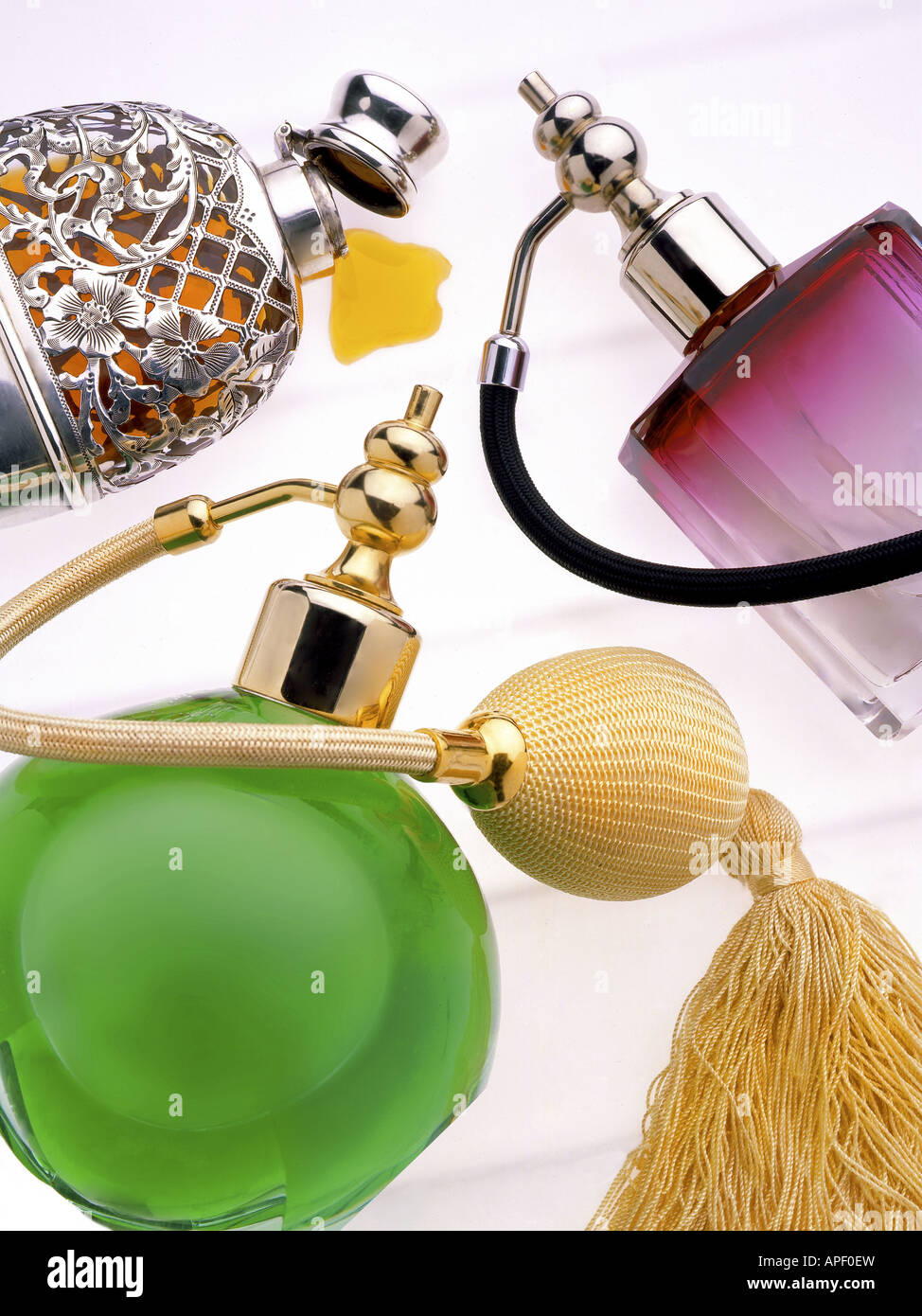 Generic perfume cosmetics glass containers, with silver and gold ...