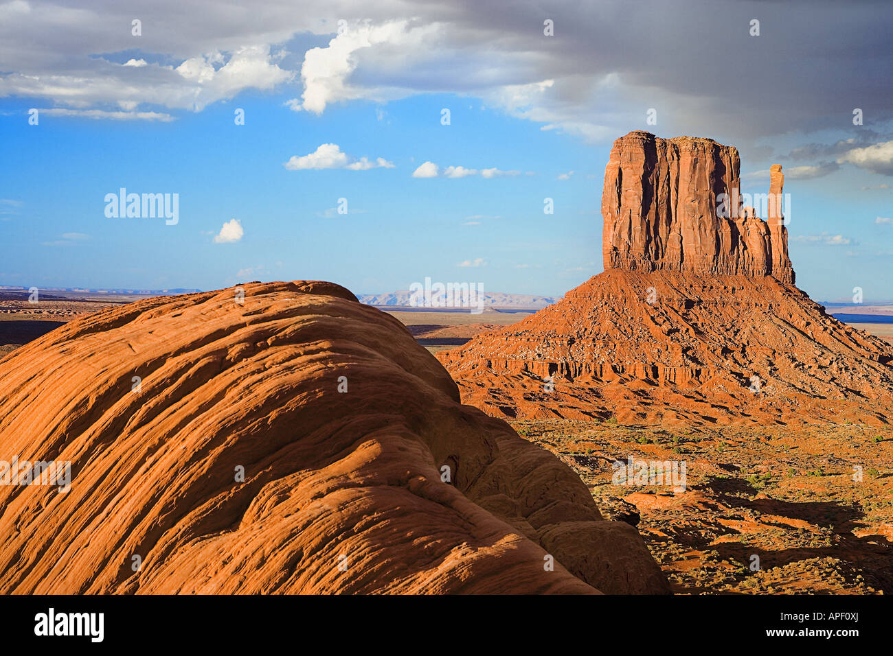 Monument Valley (Arizona / Utah) rock formations, valley and blue sky ...