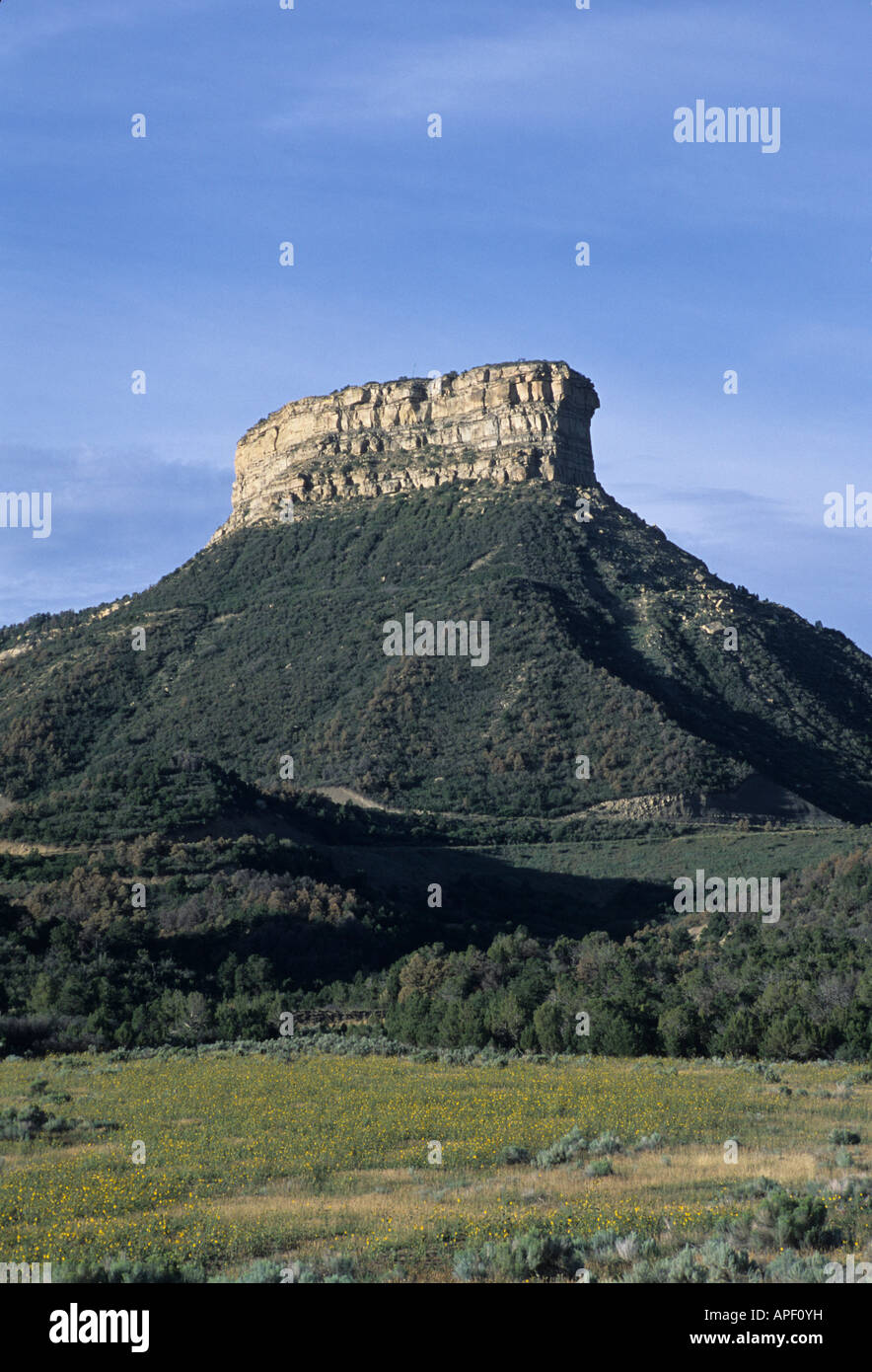 A butte rises up out of the plains in a classic southwestern scene ...