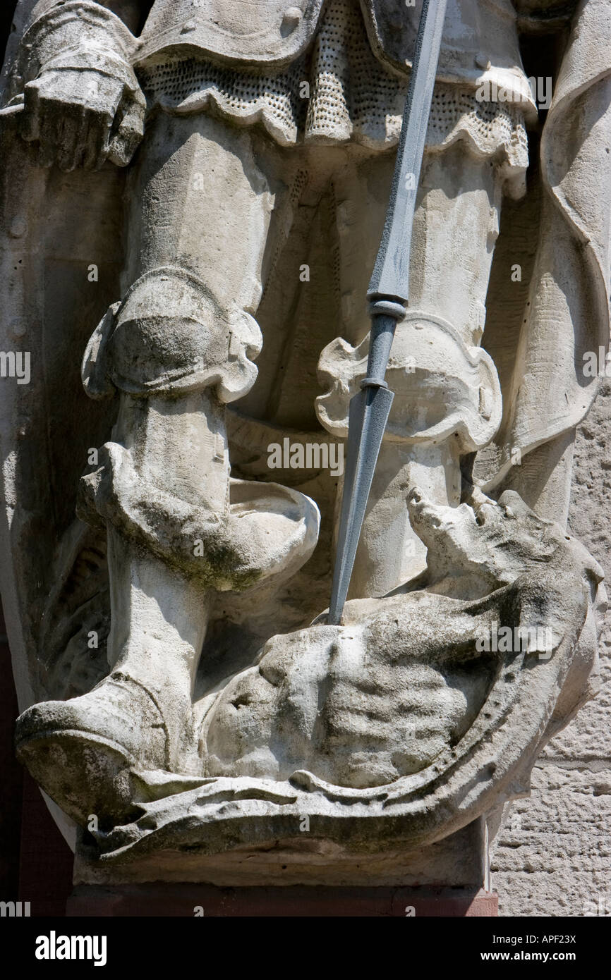 Sculpture of Archangel Michael casting Satan out of Heaven on Sacred ...