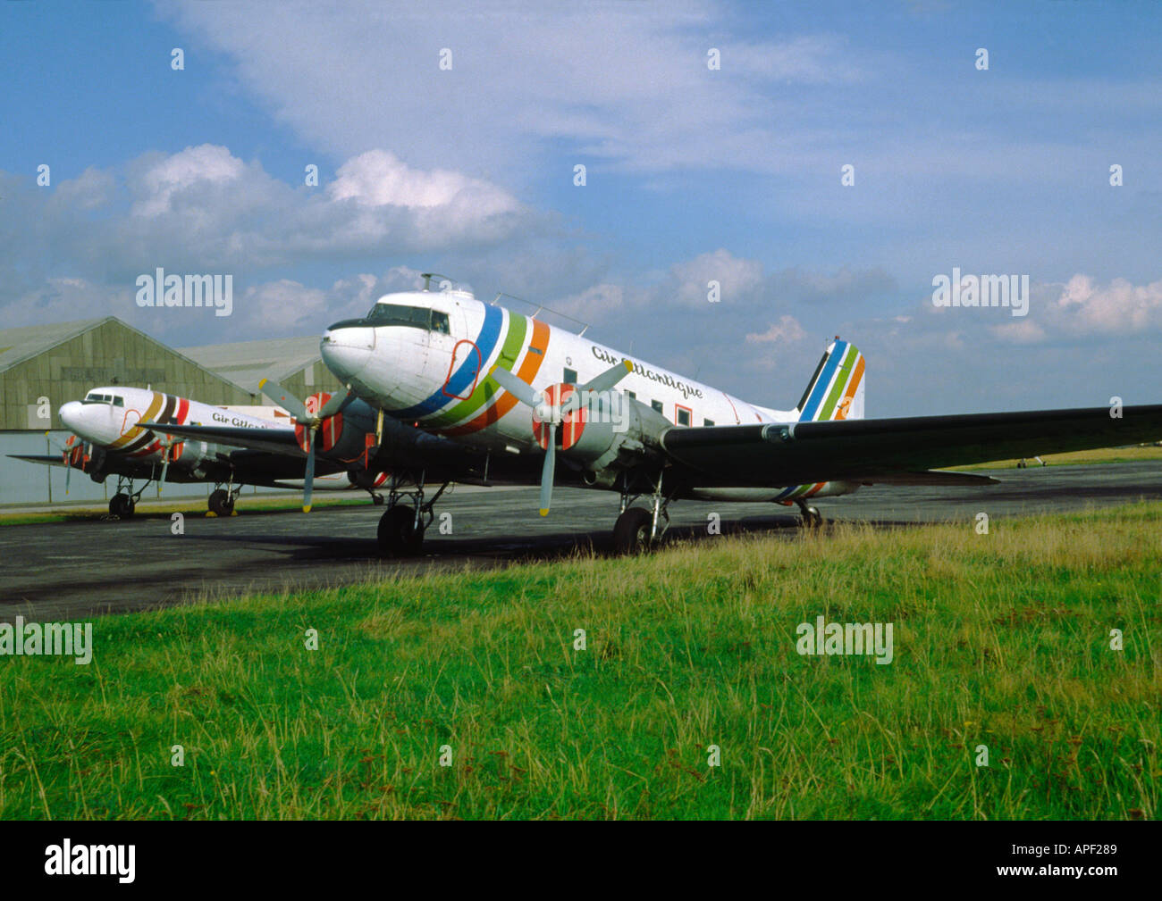 Two Dakota aircraft of Air Atlantique at Blackpool Airport in 1984 ...