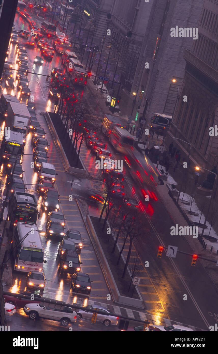 Evening traffic on Superior Avenue in downtown Cleveland, Ohio Stock ...