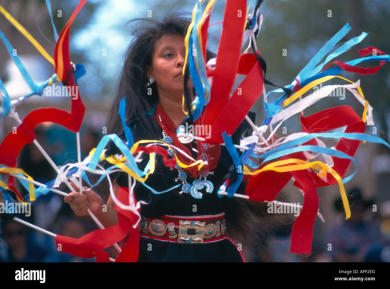 Native American Dinetah dancer in the Navajo Ribbon Dance, New Mexico ...