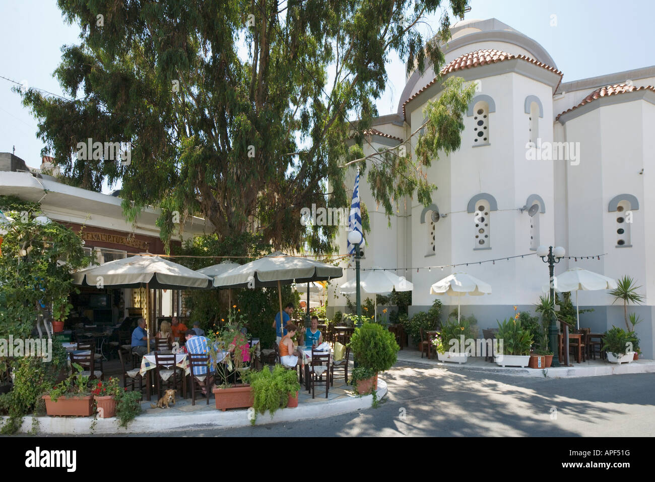 Taverna in Old Village near Church, Gouves, North Coast, Crete, Greece ...