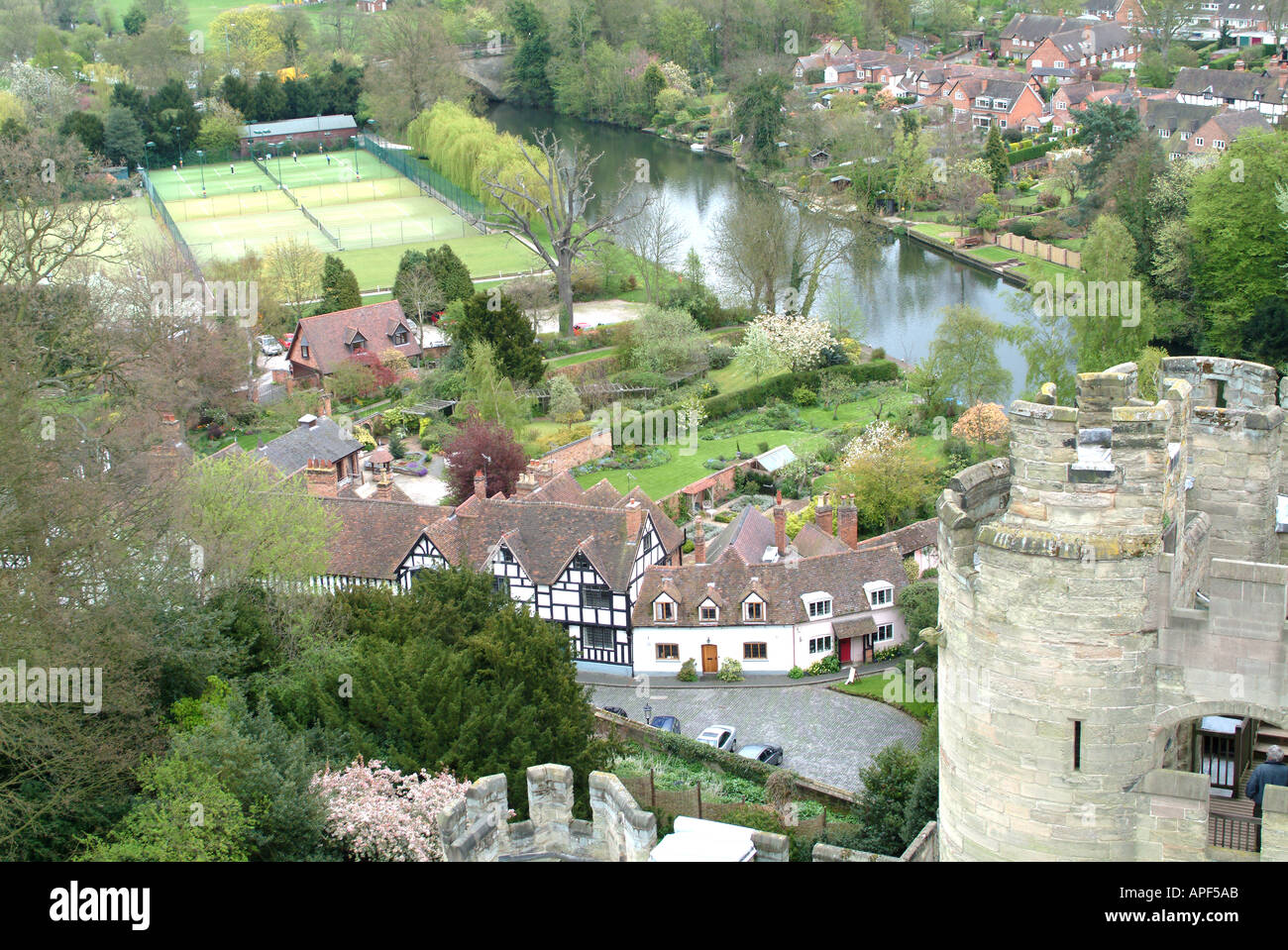 Aerial View of Part of Warwick from Guys Tower Warwick Castle England ...