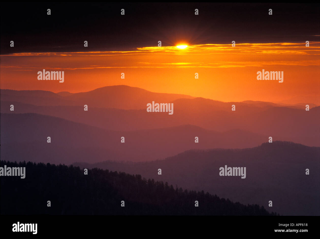 Sunrise Smoky Mountain ridge lines from Clingman s Dome Great Smoky ...
