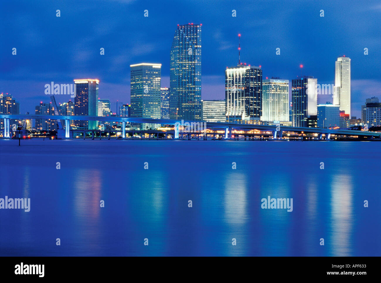 Miami FL and Biscayne Bay after sunset glow blue Stock Photo - Alamy