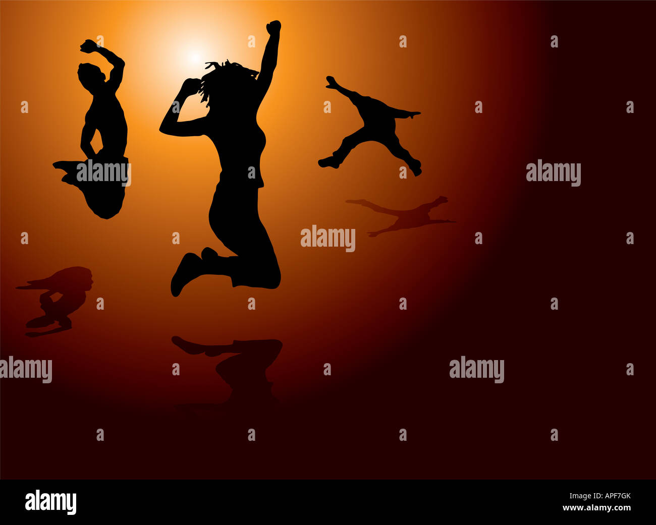 People jumping for joy on a warm sun setting background Stock Photo - Alamy