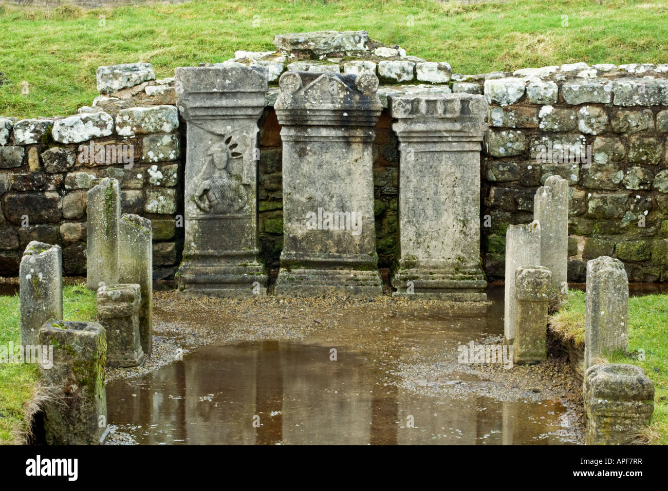 The altar stones in the Mithraic temple of Brocolitia along the route ...