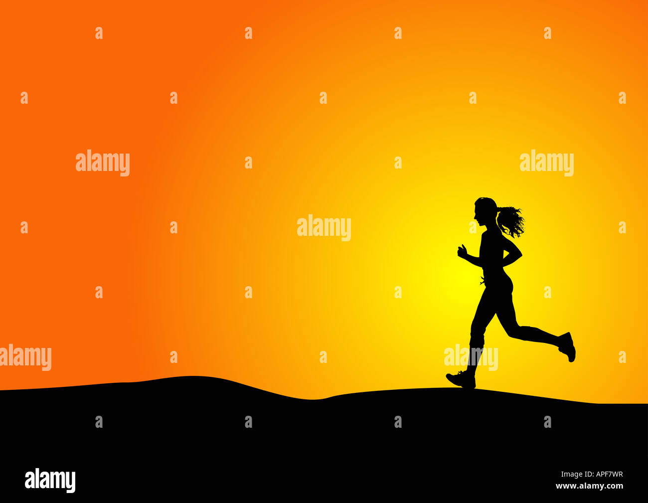 silhouette of a woman running with sunset Stock Photo - Alamy