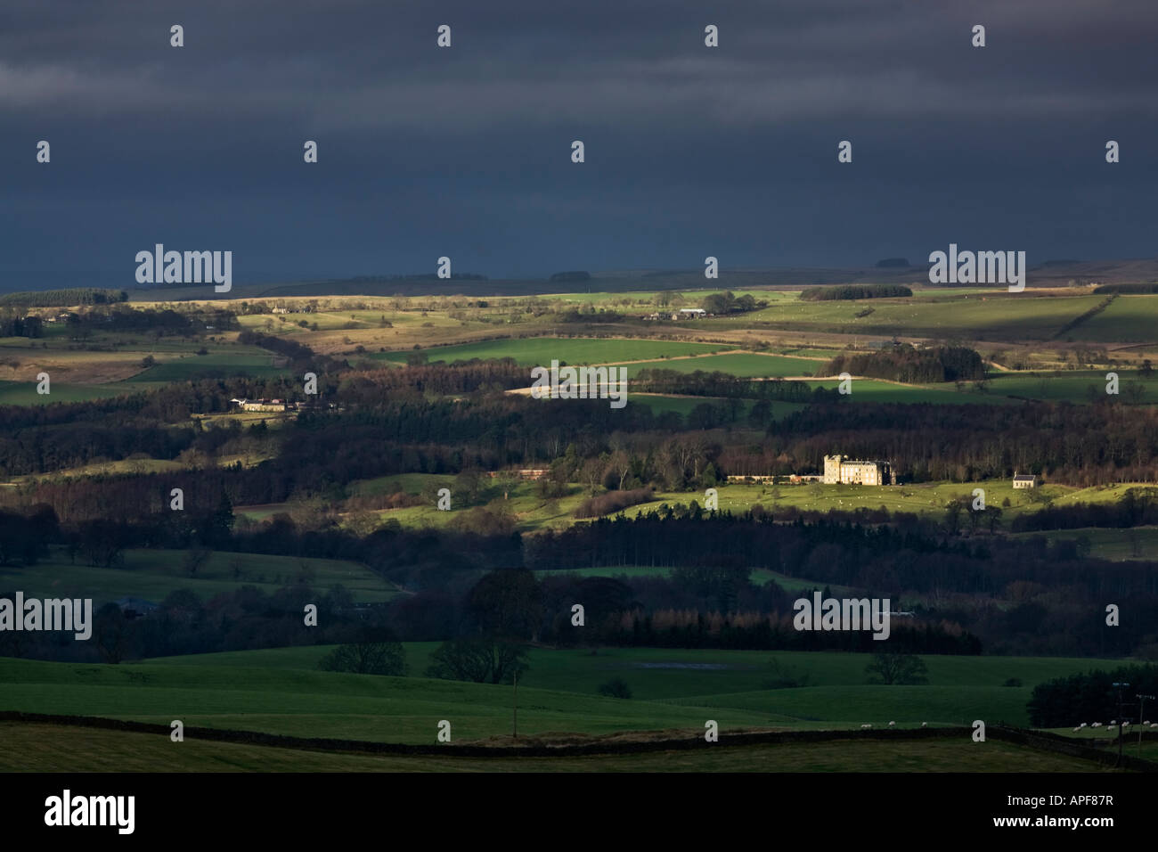 Looking toward Wark and Chipchase across a stormy Northumberland ...