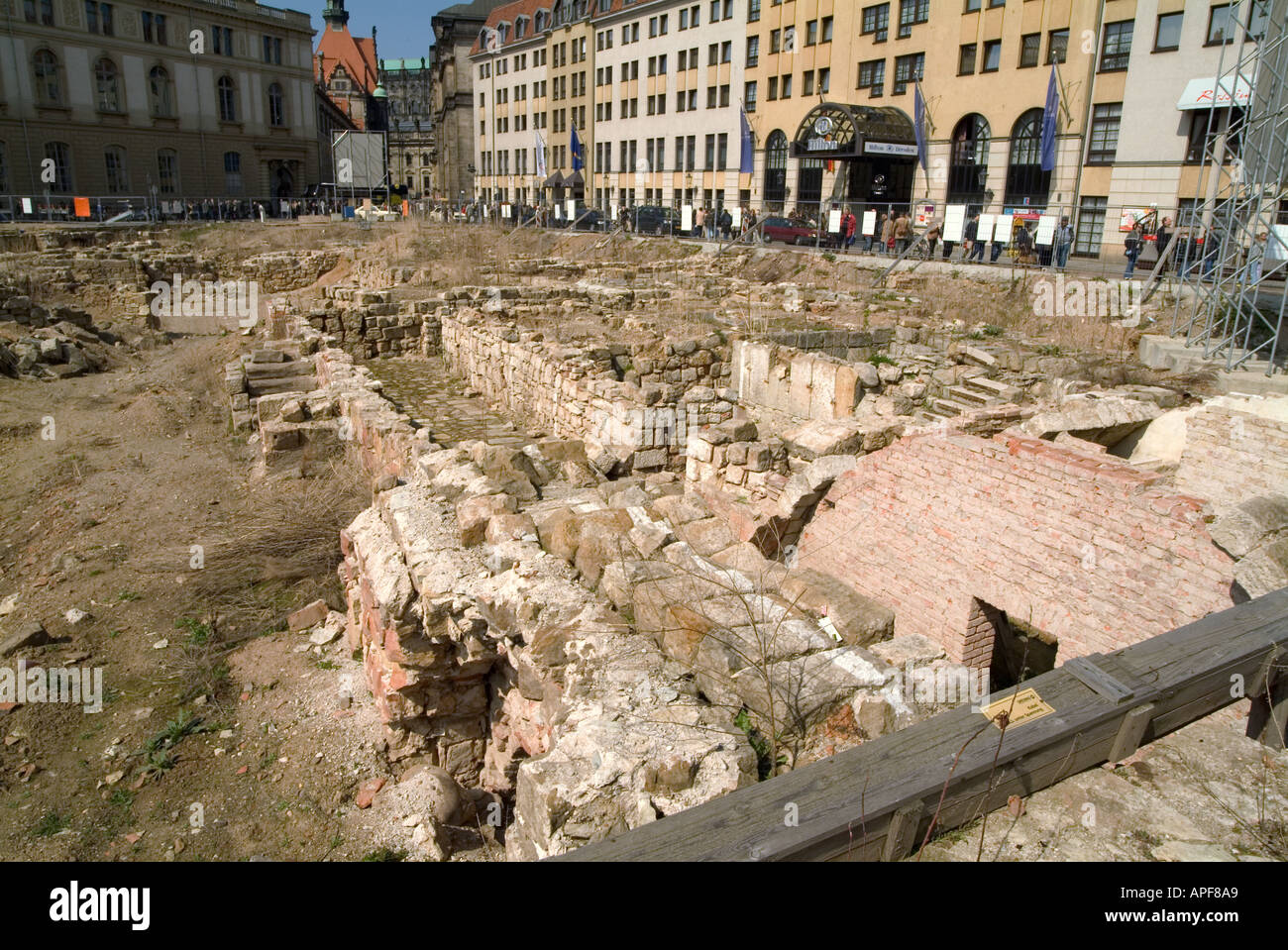Foundation walls of buildings during the restoration work in Dresden ...