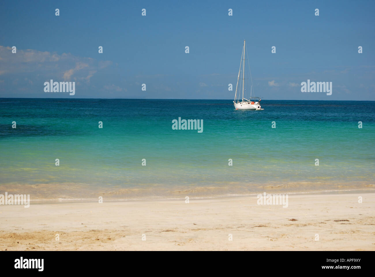 Boat off the shore at Punta Popy, Dominican Republic, Caribbean Stock ...