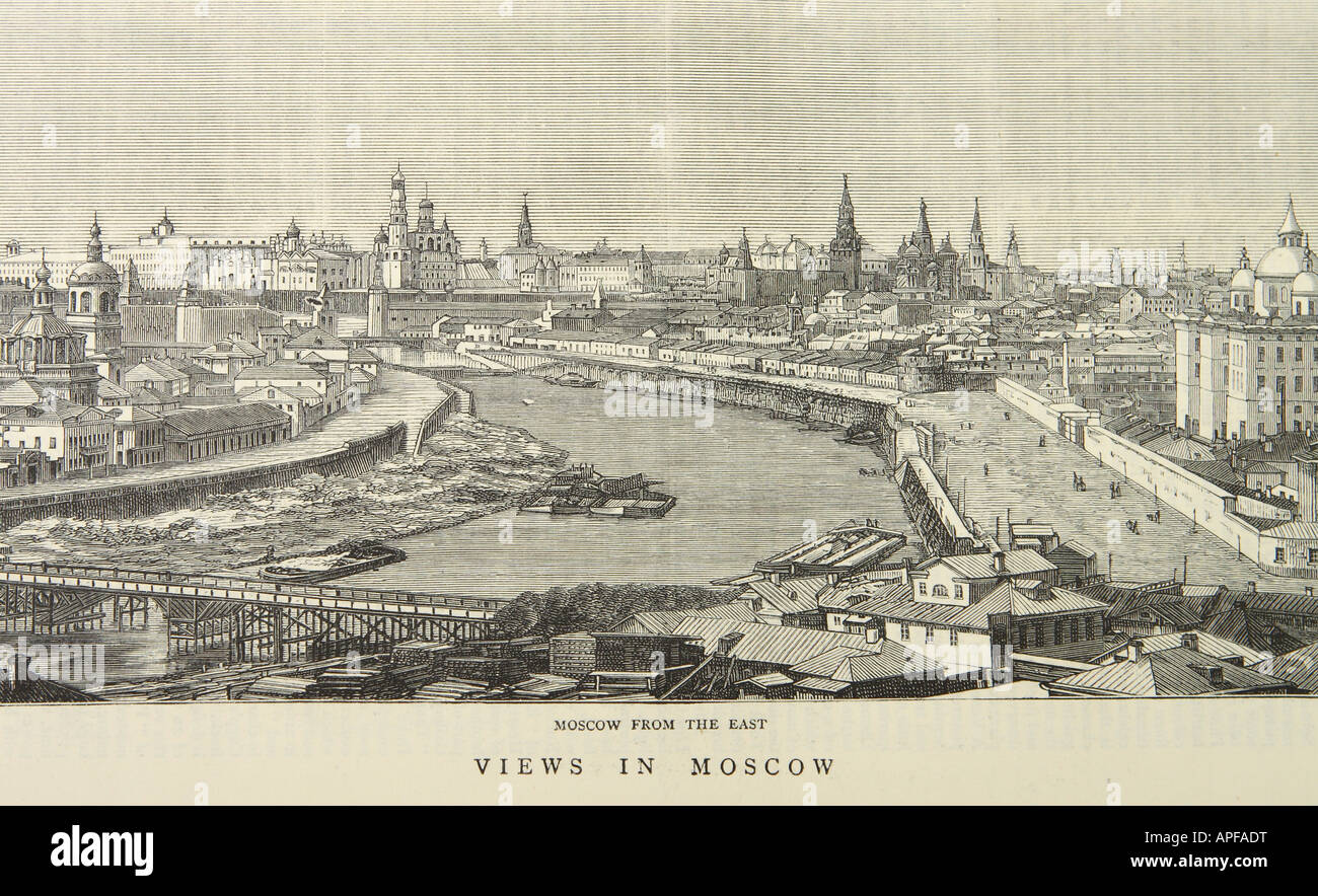 Russia view of Moscow city and river from the East as published in 1880 ...