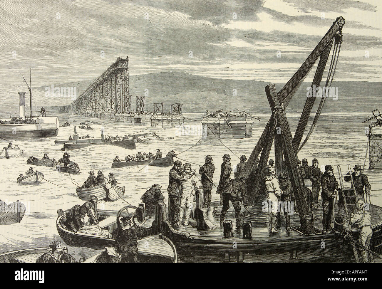 The Tay Bridge disaster December 1879 divers and rescuers at the scene ...