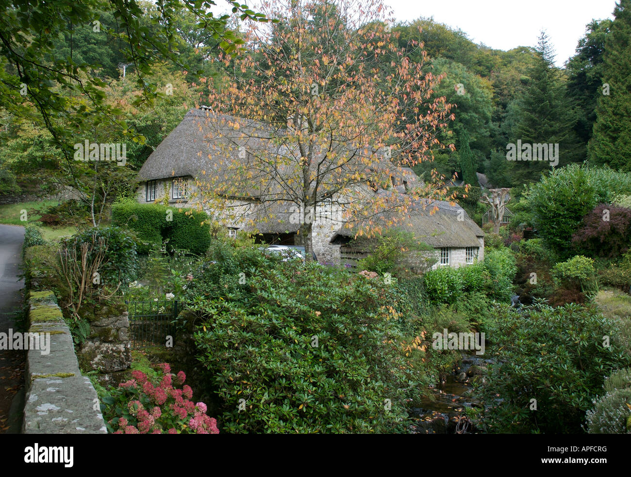 Thatched cottages, Buckland-in-the-moor, Devon Stock Photo - Alamy