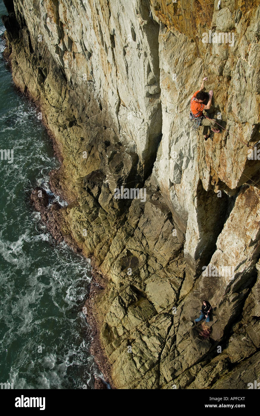 rock Climbing on sea Cliffs of wales Stock Photo - Alamy