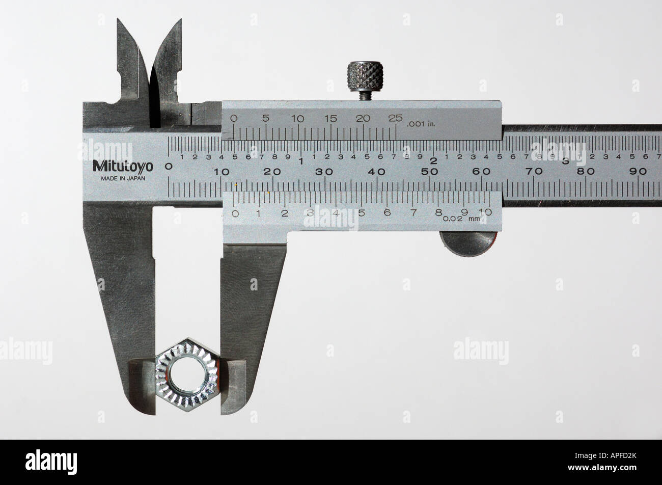 Caliper accurately measuring the dimensions of a nut Stock Photo - Alamy
