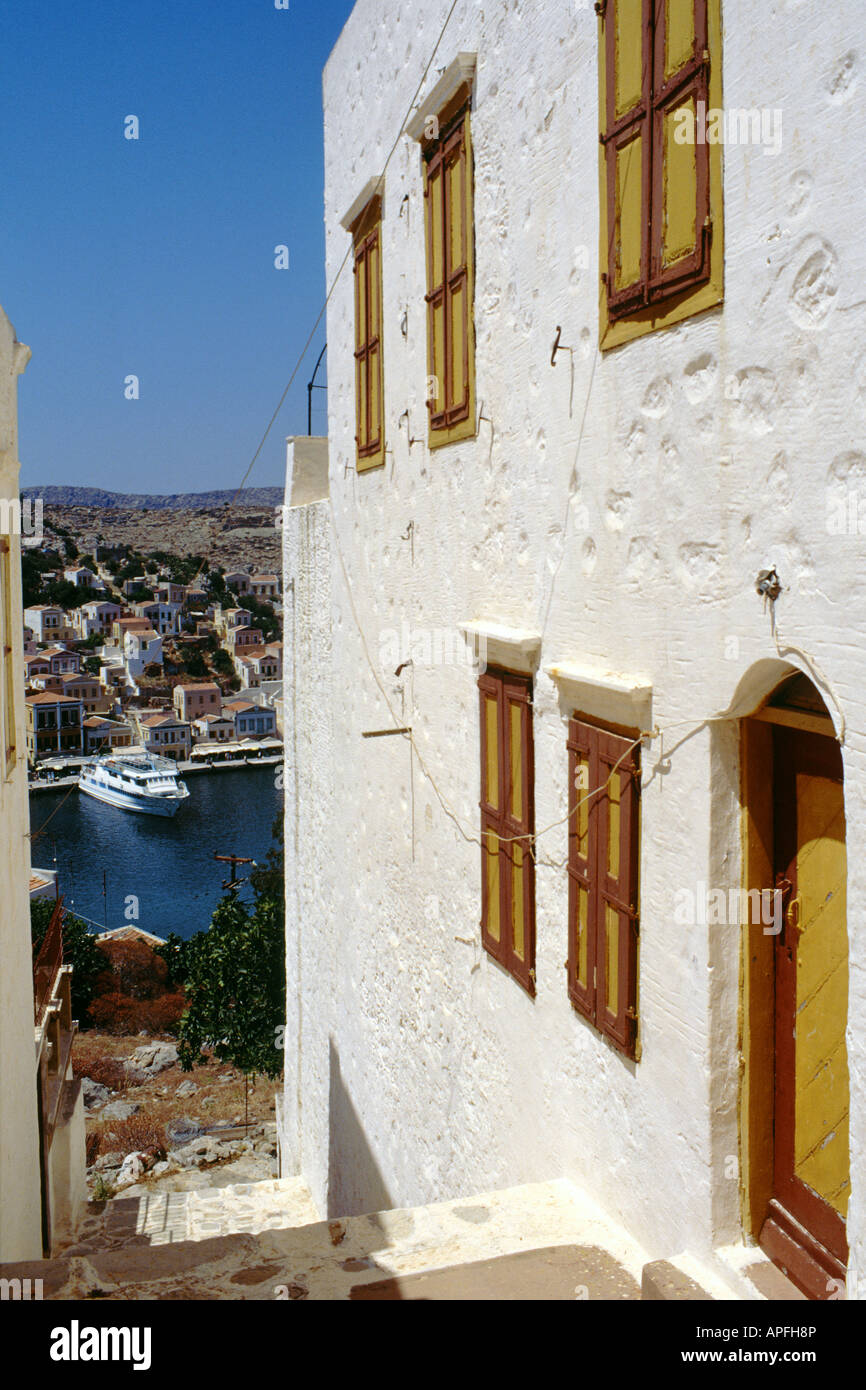 View of harbour from Chorio village, Symi Stock Photo - Alamy