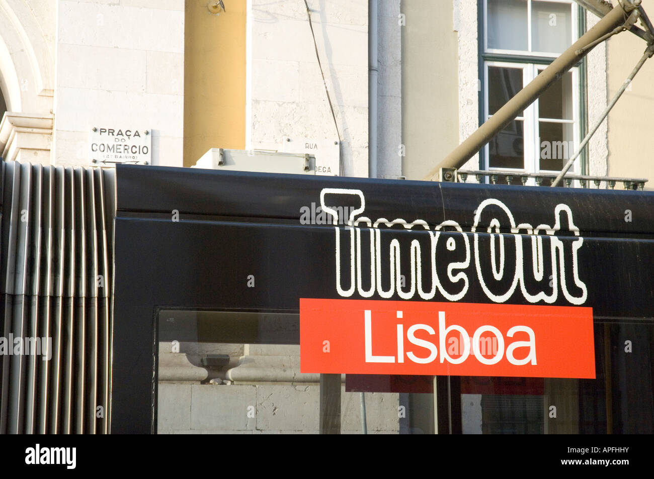 Time Out advertisement on a tram in Lisbon Portugal Stock Photo - Alamy