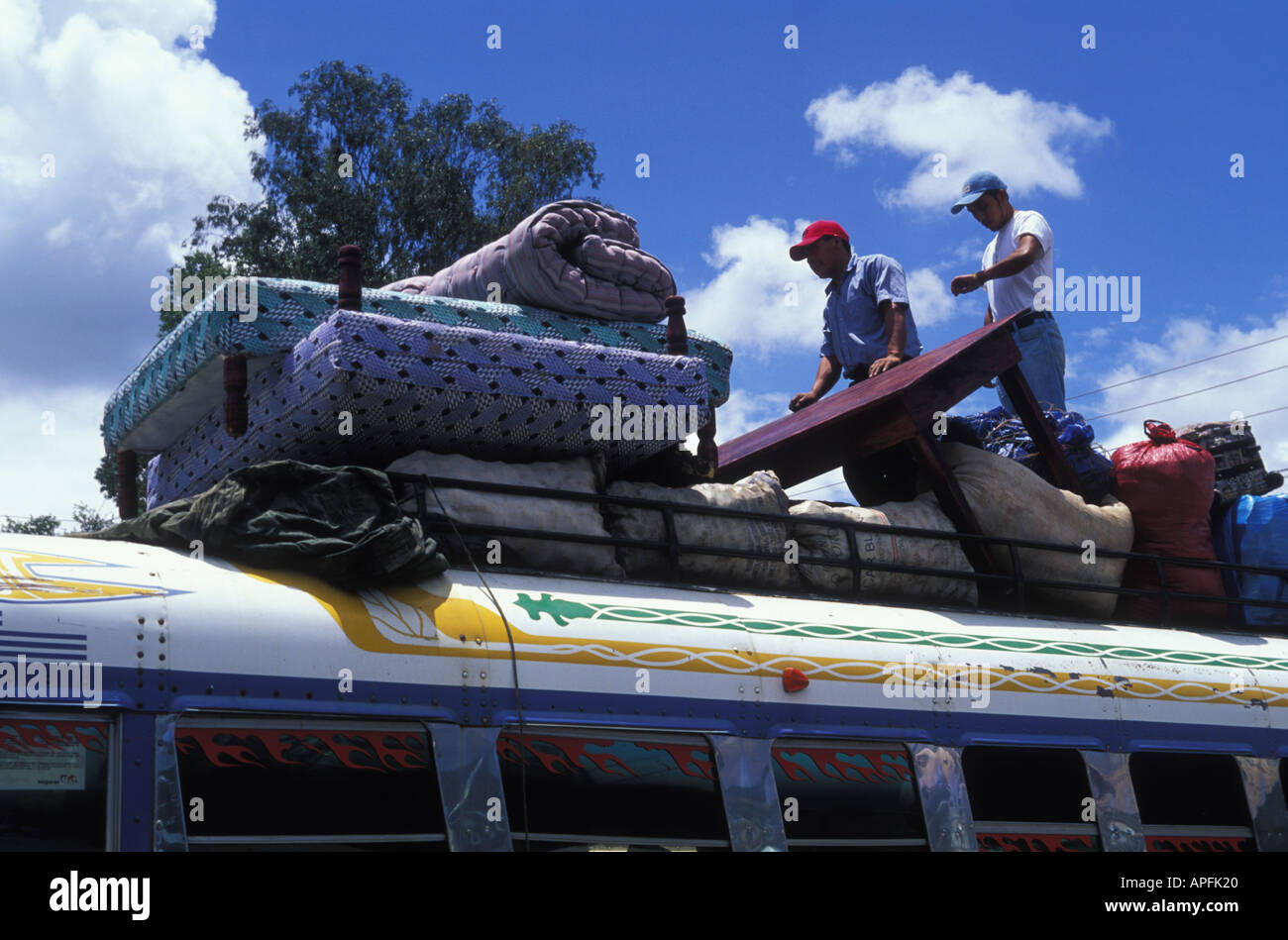 Loading up a Guatemalan bus in Huehuetenango bus station Stock Photo ...