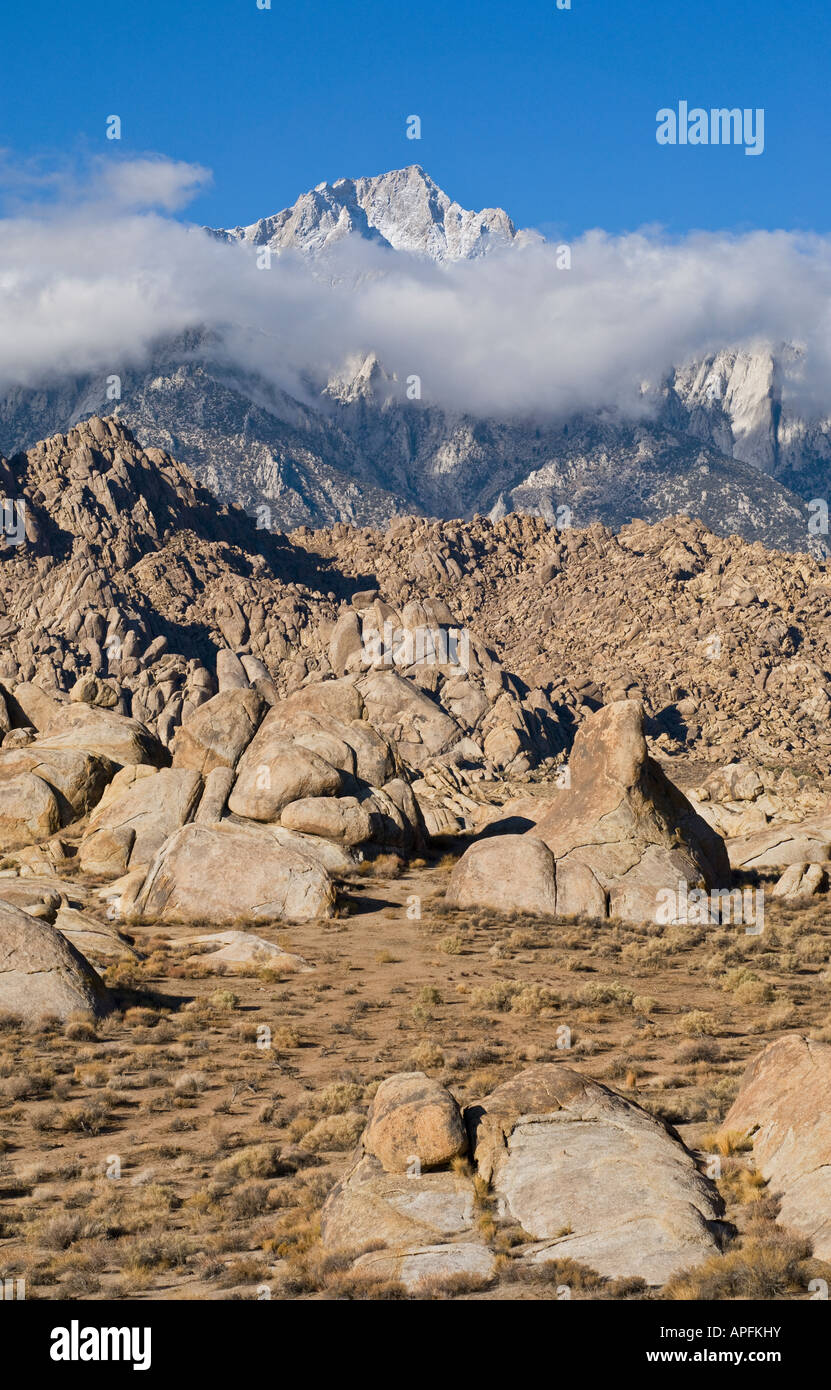 Summit of Lone Pine Peak and granite boulder formation typical of the ...