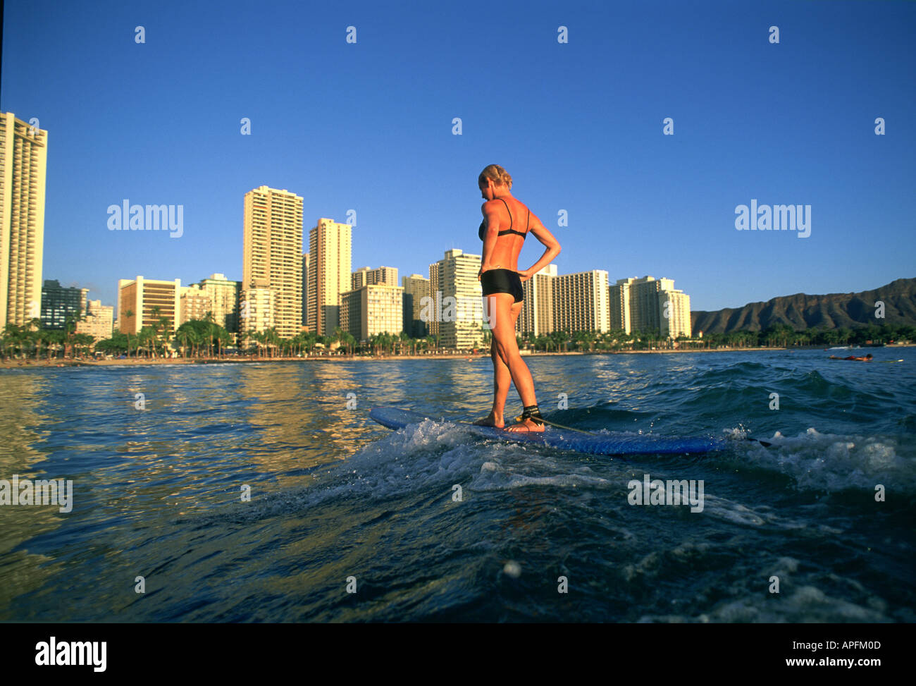 FEMALE SURFING ACTION WAIKIKI Stock Photo - Alamy