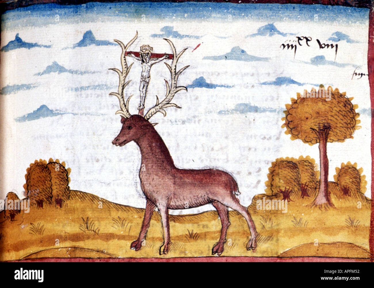 Manuscript Hunting scene stag Stock Photo - Alamy