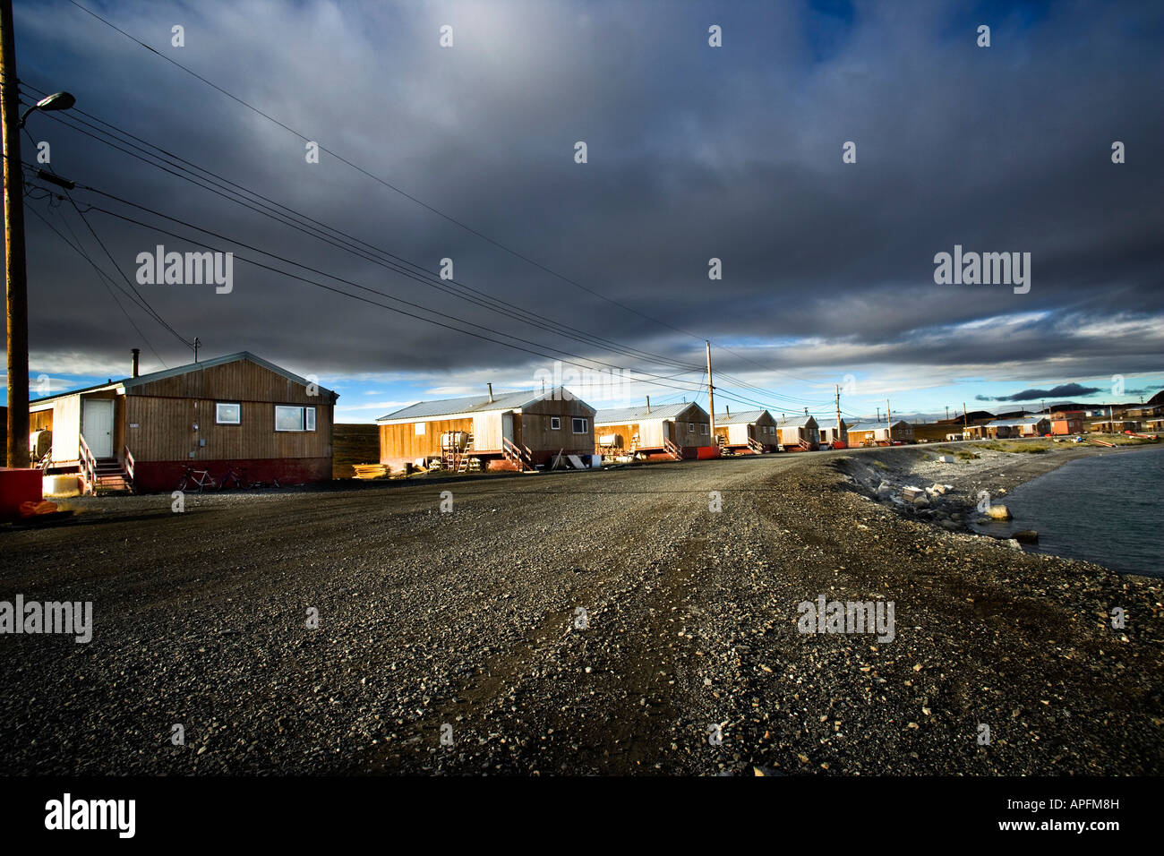 Trailer park, Holman Island, Northwest Territories, Canada Stock Photo ...