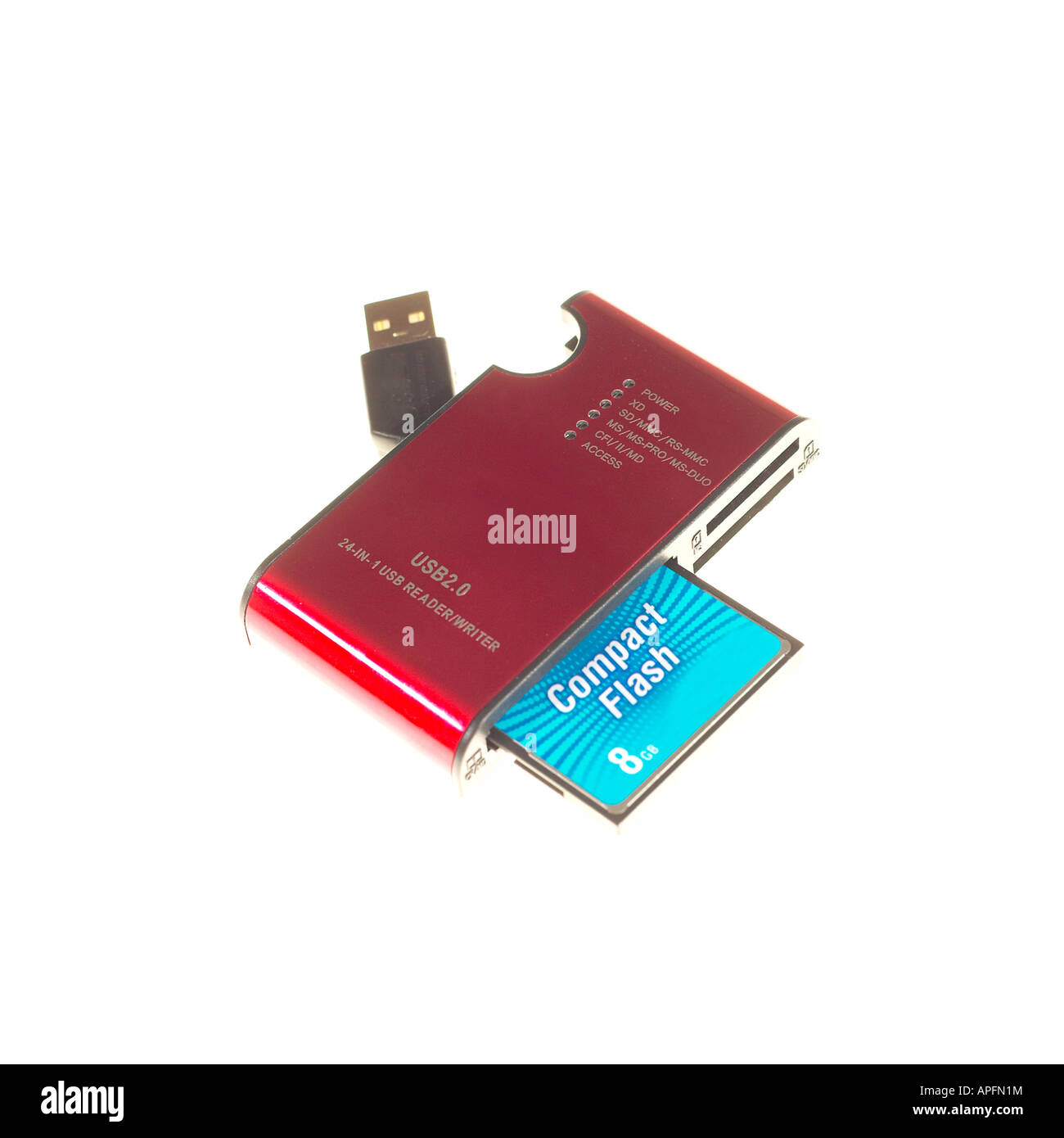 Compact flash card reader with 8 GB card isolated on white background ...