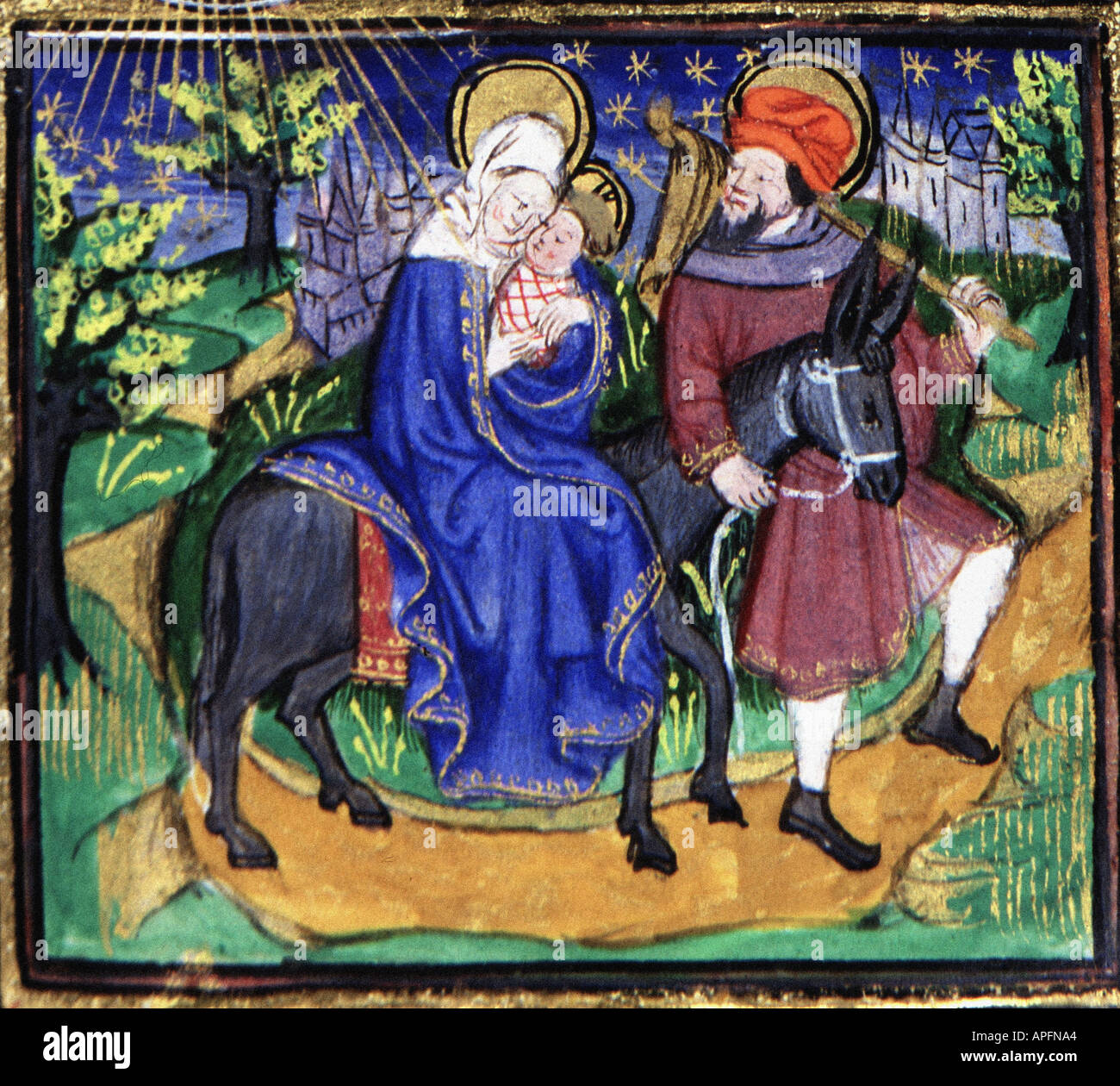 Manuscript of the Hours of Rohan Montauban The Flight into Egypt Stock ...