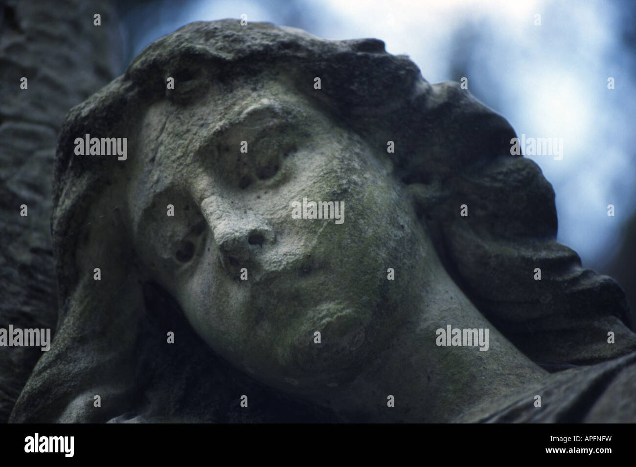 Stone head on cemetery head-stone Stock Photo - Alamy