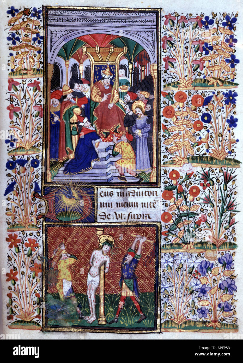 Manuscript of the Hours of Rohan Montauban Christ before Pontius Pilate ...