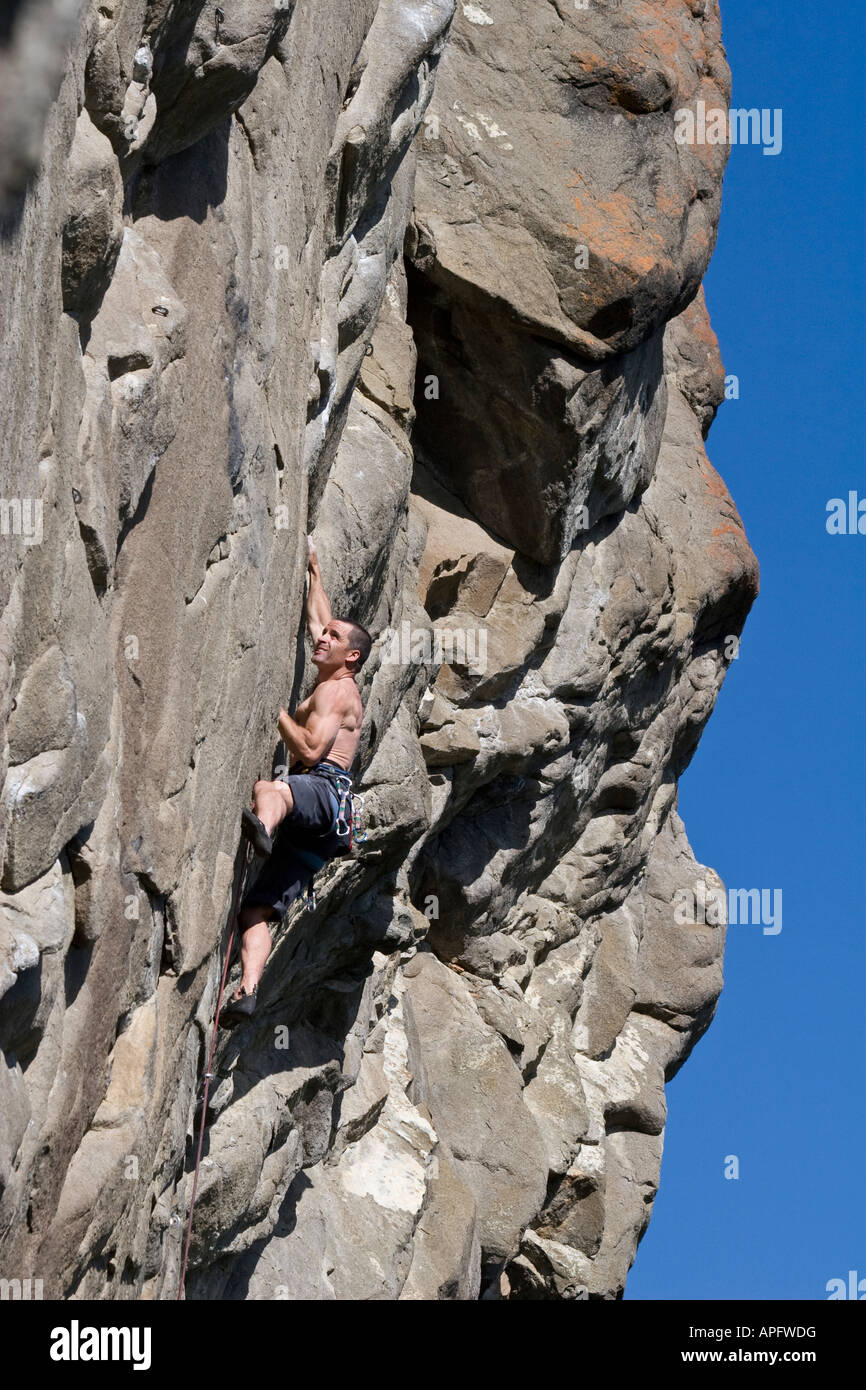 alaska talkeetna mountains man rock climbing 5 13 route above weiner ...
