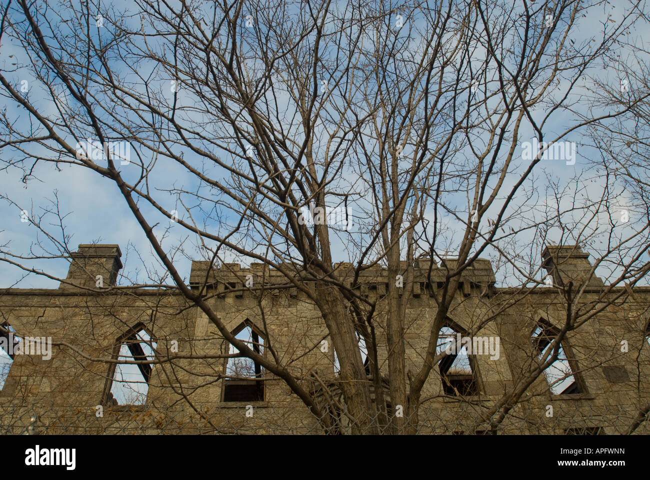 The ruins of the Smallpox Hospital on Roosevelt Island in the East ...