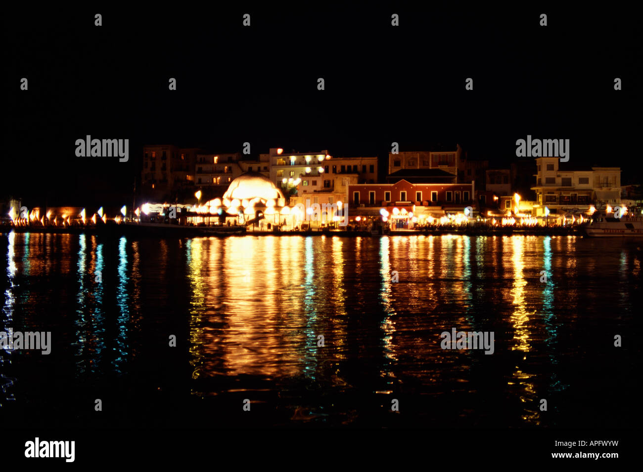 Chania harbour at night, Crete Stock Photo - Alamy