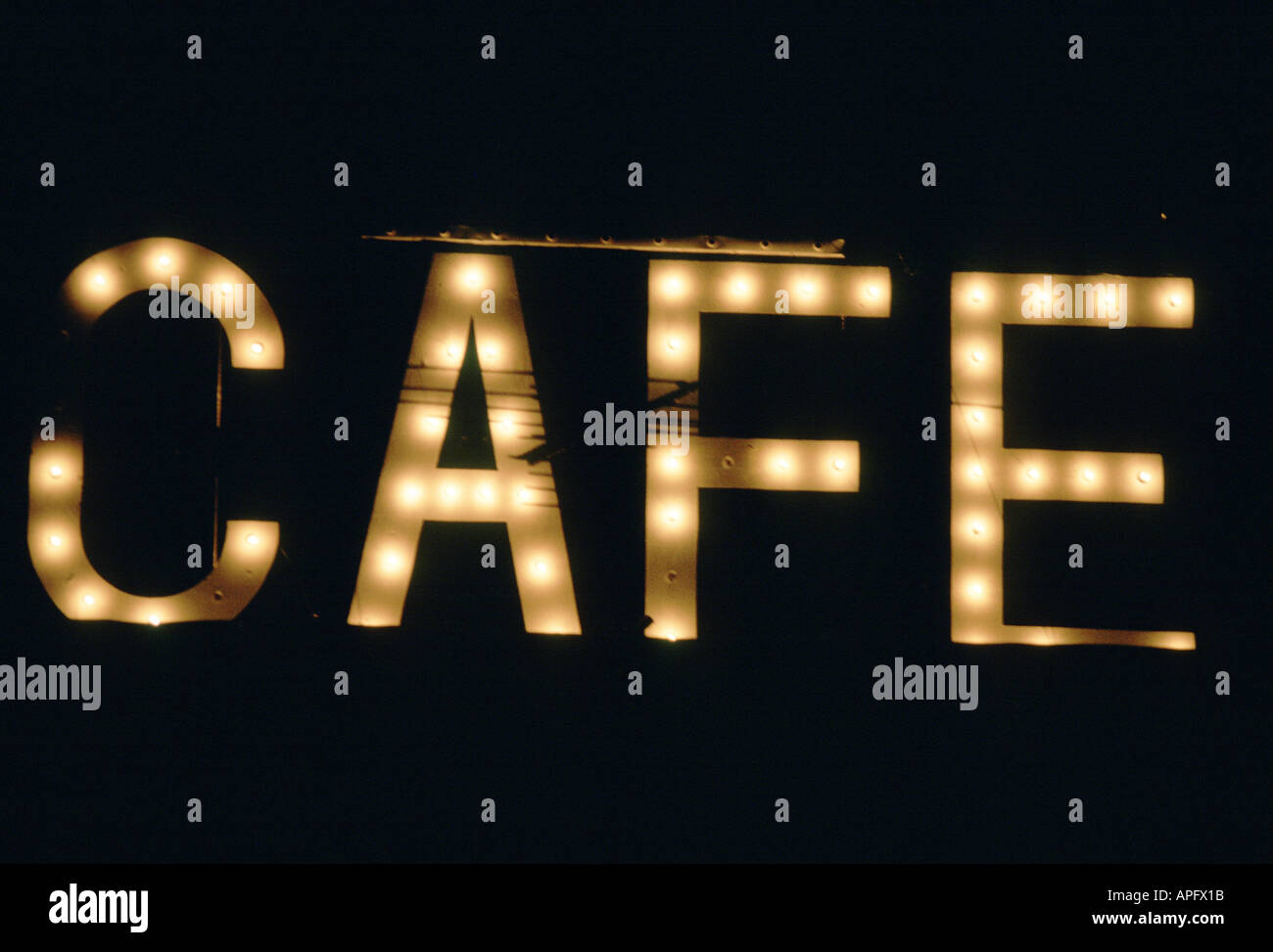 CAFE sign, lit up at night, California, USA Stock Photo - Alamy