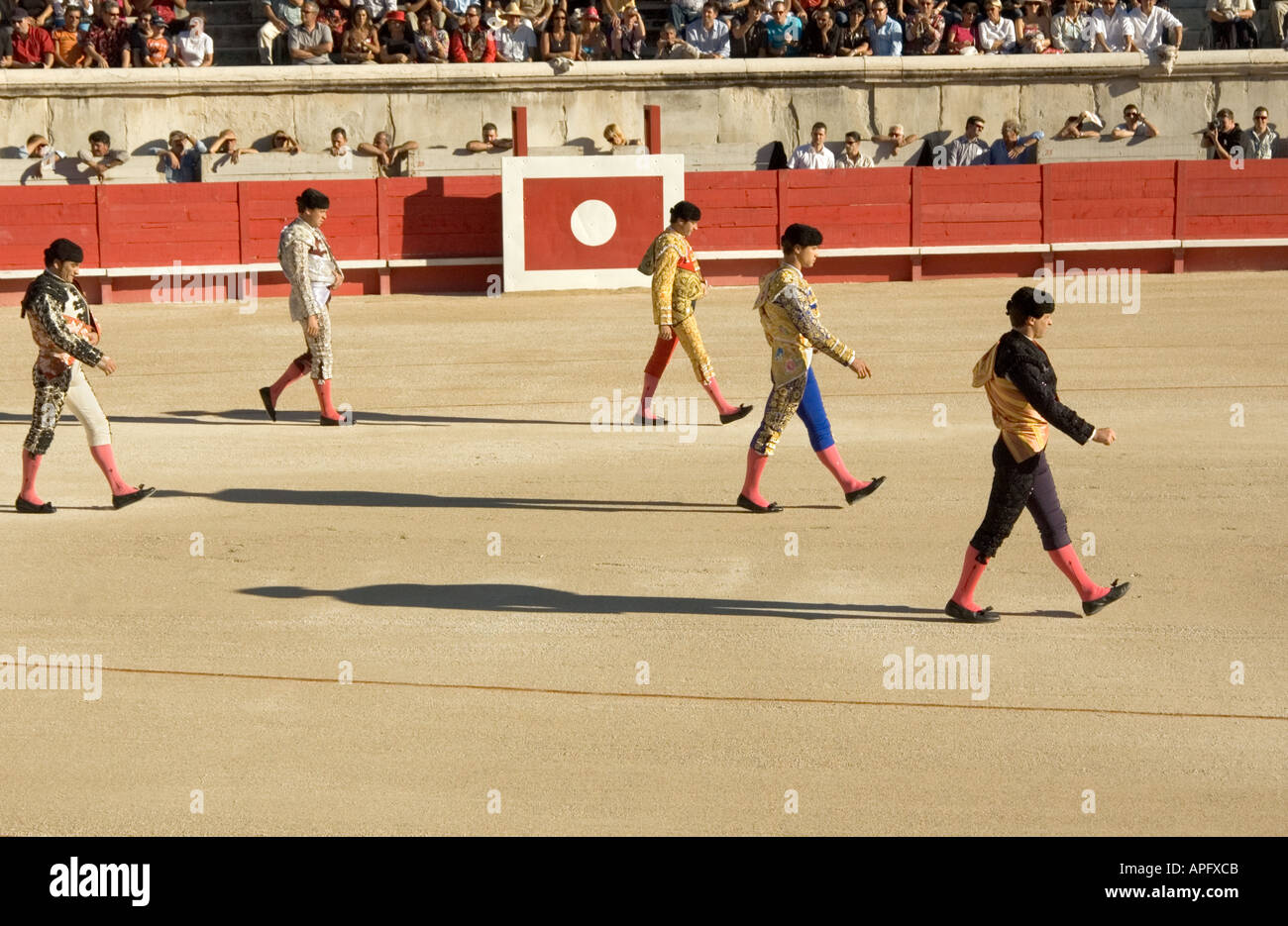 Entry of bullfighters at the start of a corrida at Les Arenes during ...