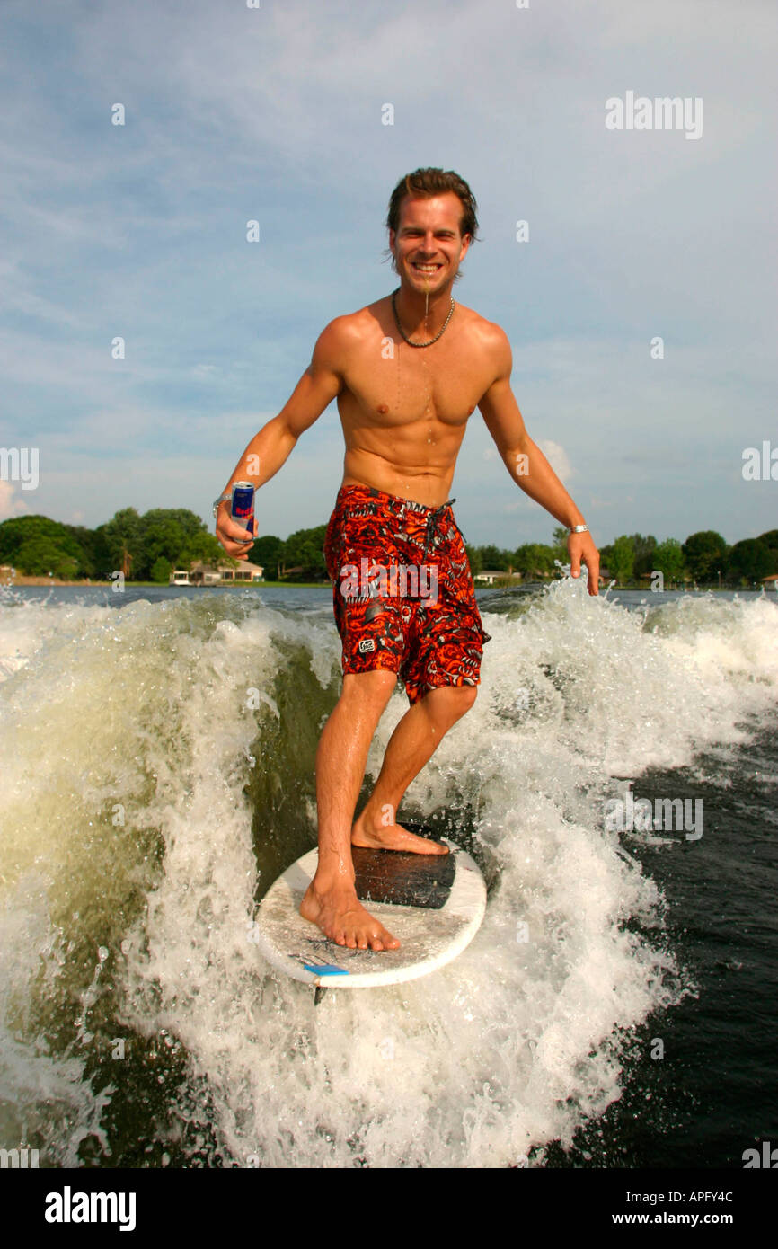 WAKE SURFING ACTION Stock Photo - Alamy