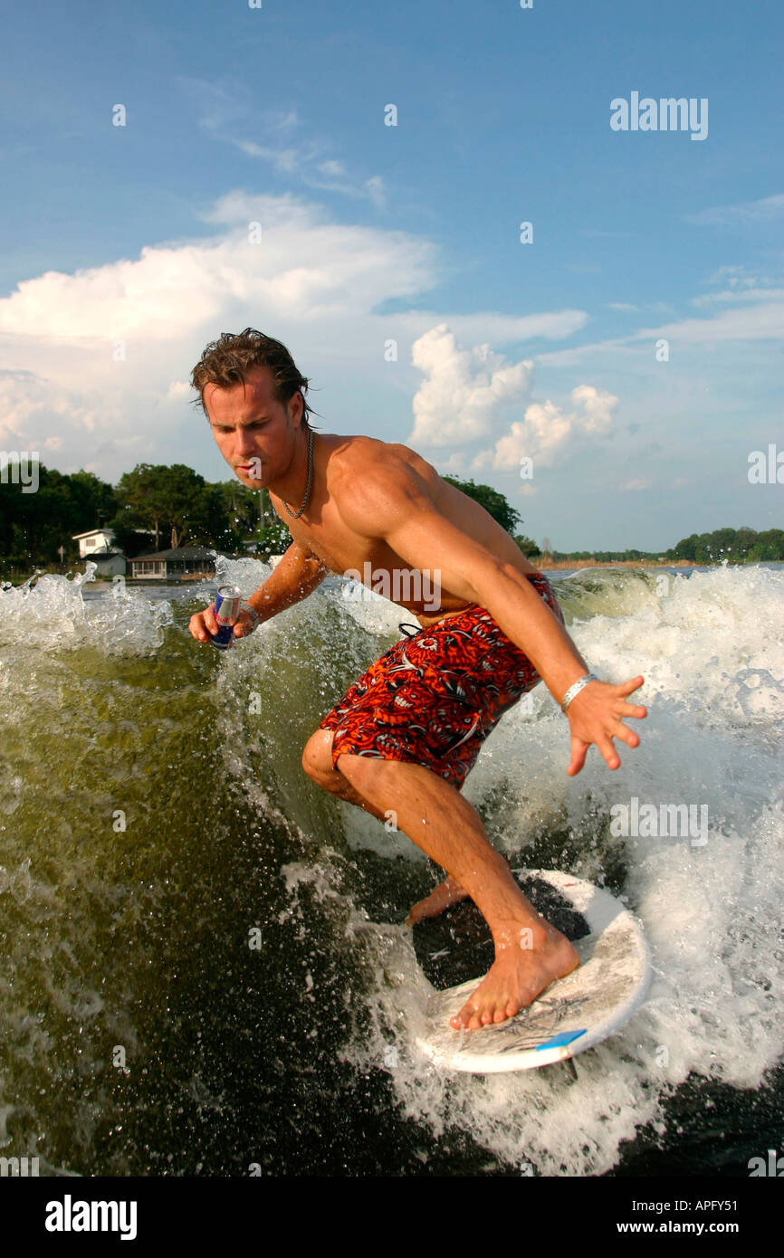 WAKE SURFING ACTION Stock Photo - Alamy