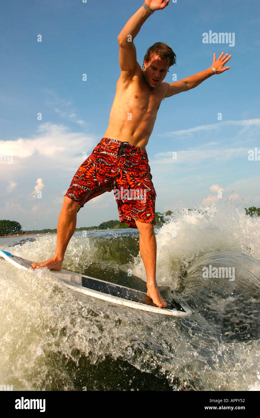 WAKE SURFING ACTION Stock Photo - Alamy