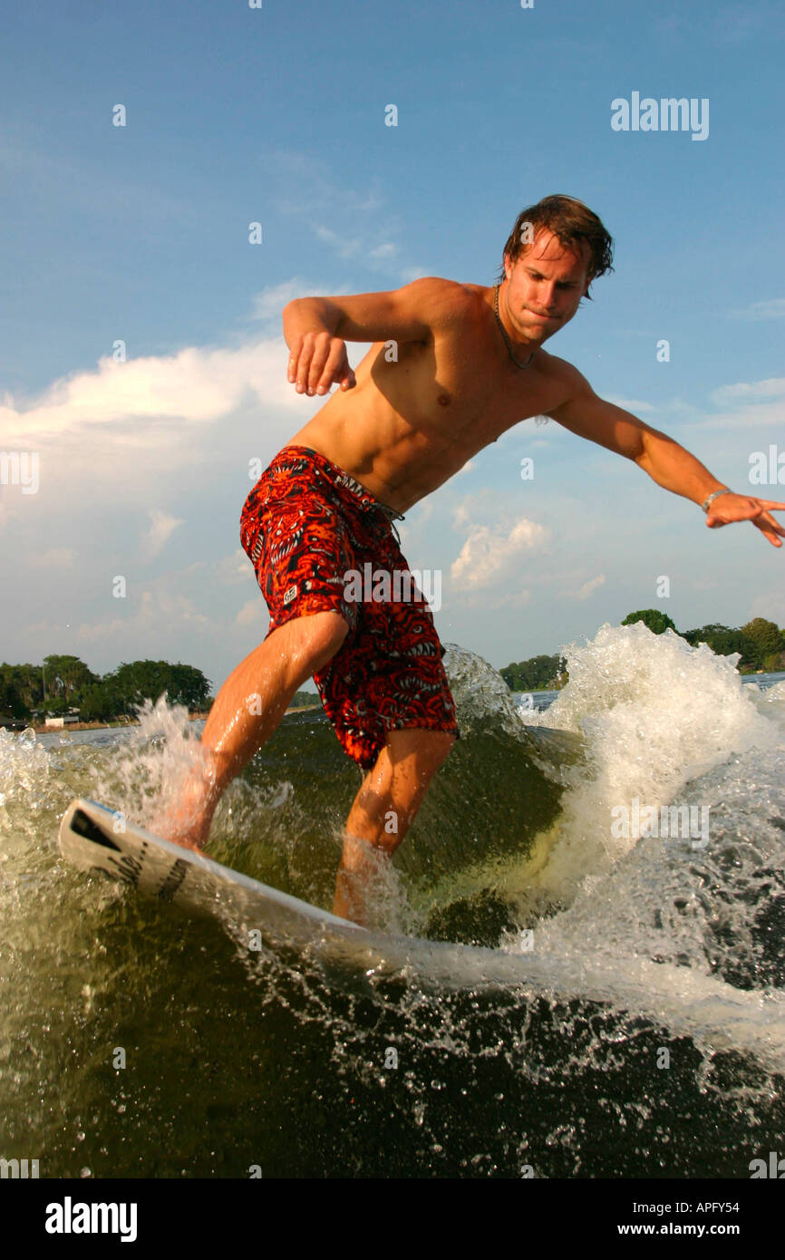 WAKE SURFING ACTION Stock Photo - Alamy