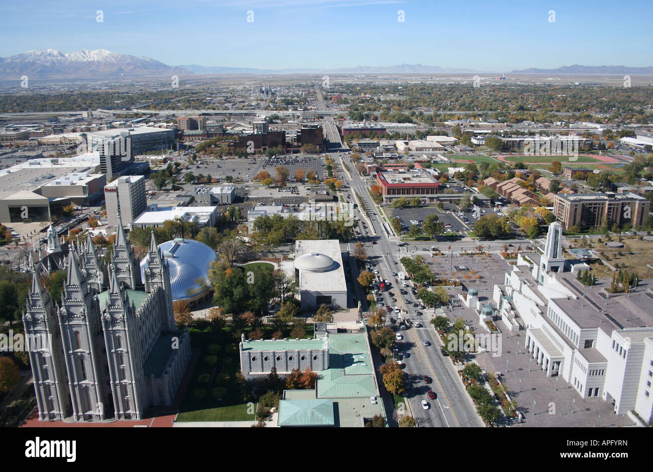 view of Mormon Temple and LDS Conference Center from Church of Latter ...