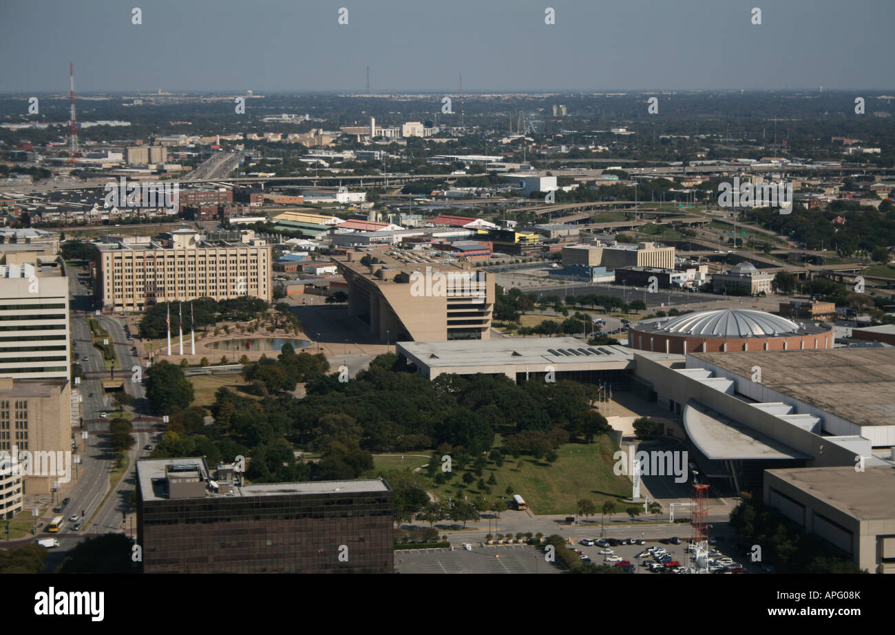 Aerial view of City hall, Convention Center and Fair Park Dallas Texas ...