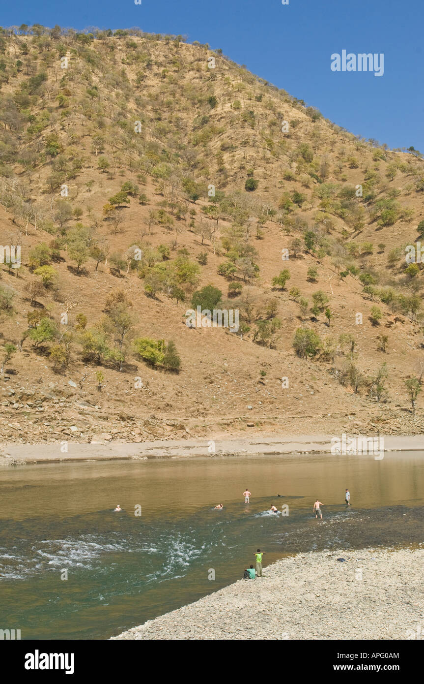 Tourists take a cooling swim in the Tekeze river in north Ethiopia ...